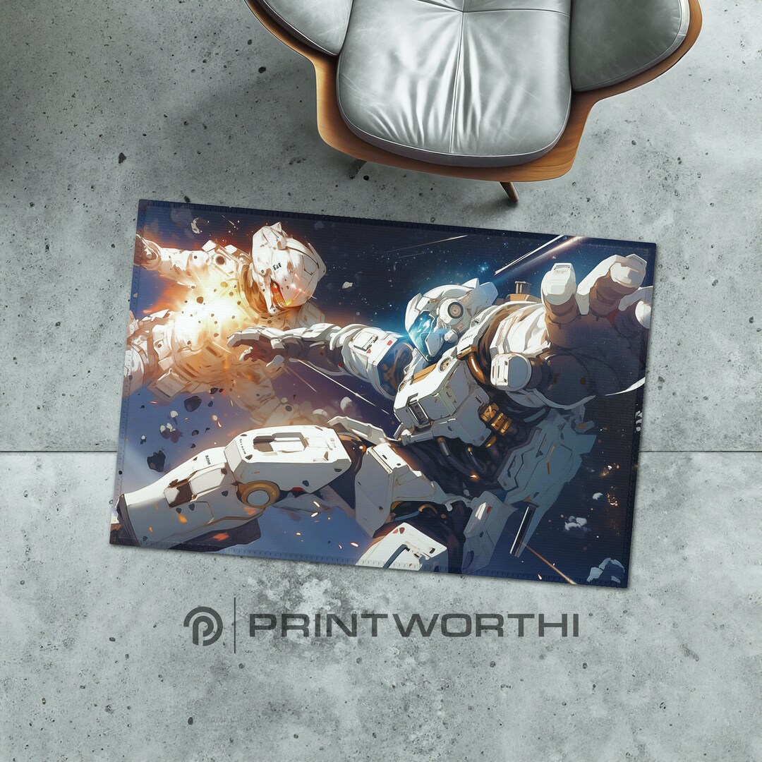 Astrobot Space Battle Anime Rug Maximalist Cyberpunk Floor Art Otaku ...
