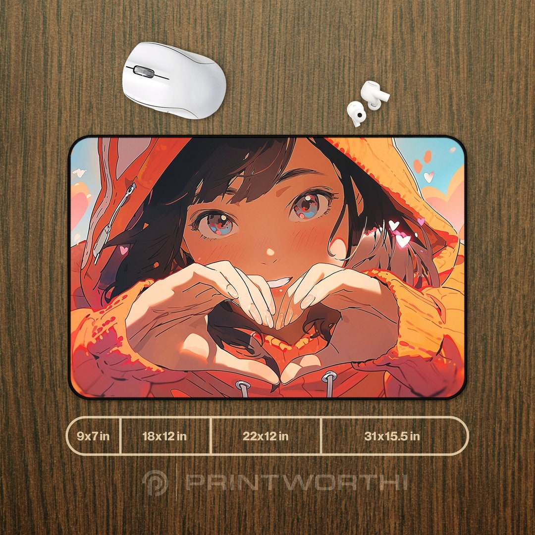 Aika Hand Heart Anime Desk Mat Japanese Anime Mousepad Kawaii Desk Mat ...