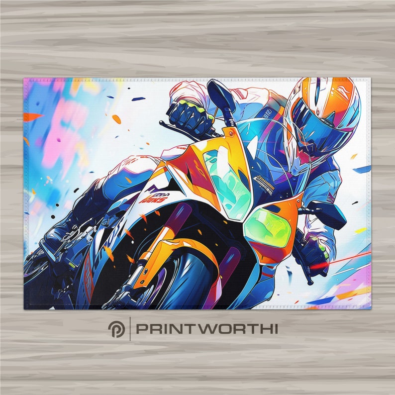 Superbike Motorcycle Racing Anime Rug Maximalist Graffiti Floor Art ...