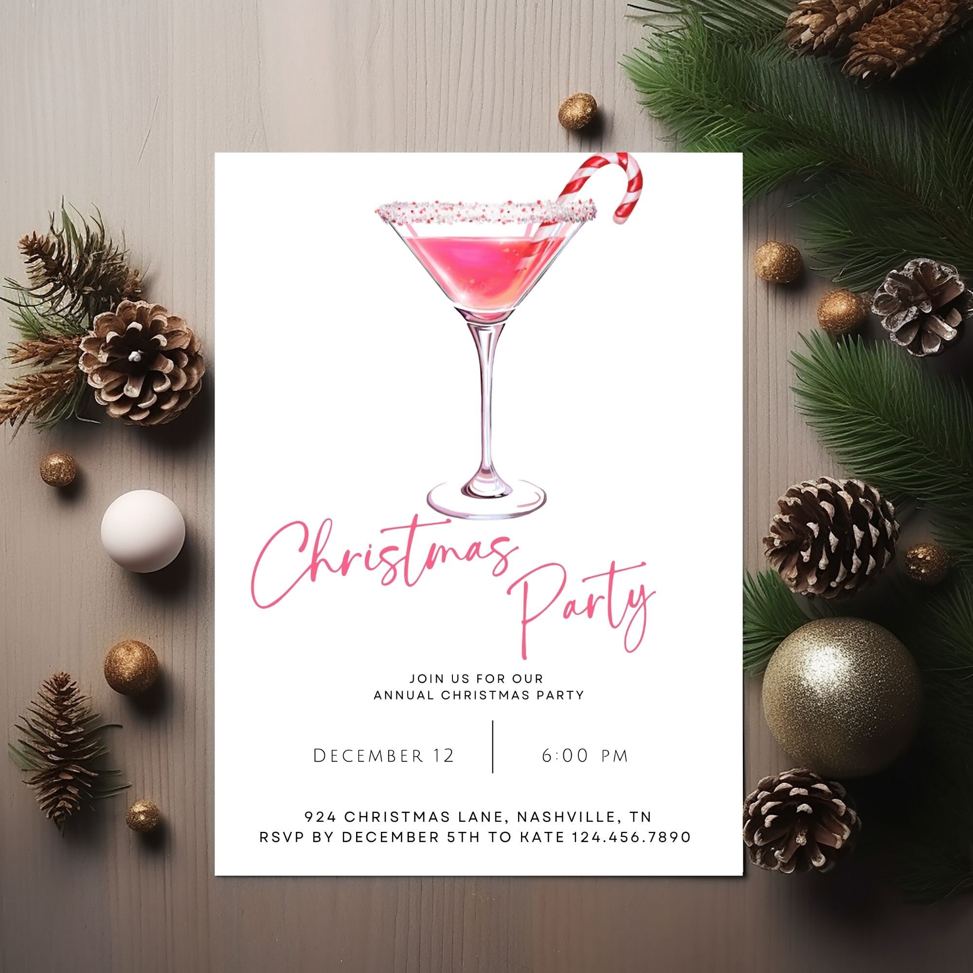 Editable Pink Christmas Party Invitation, Girls Night Christmas ...
