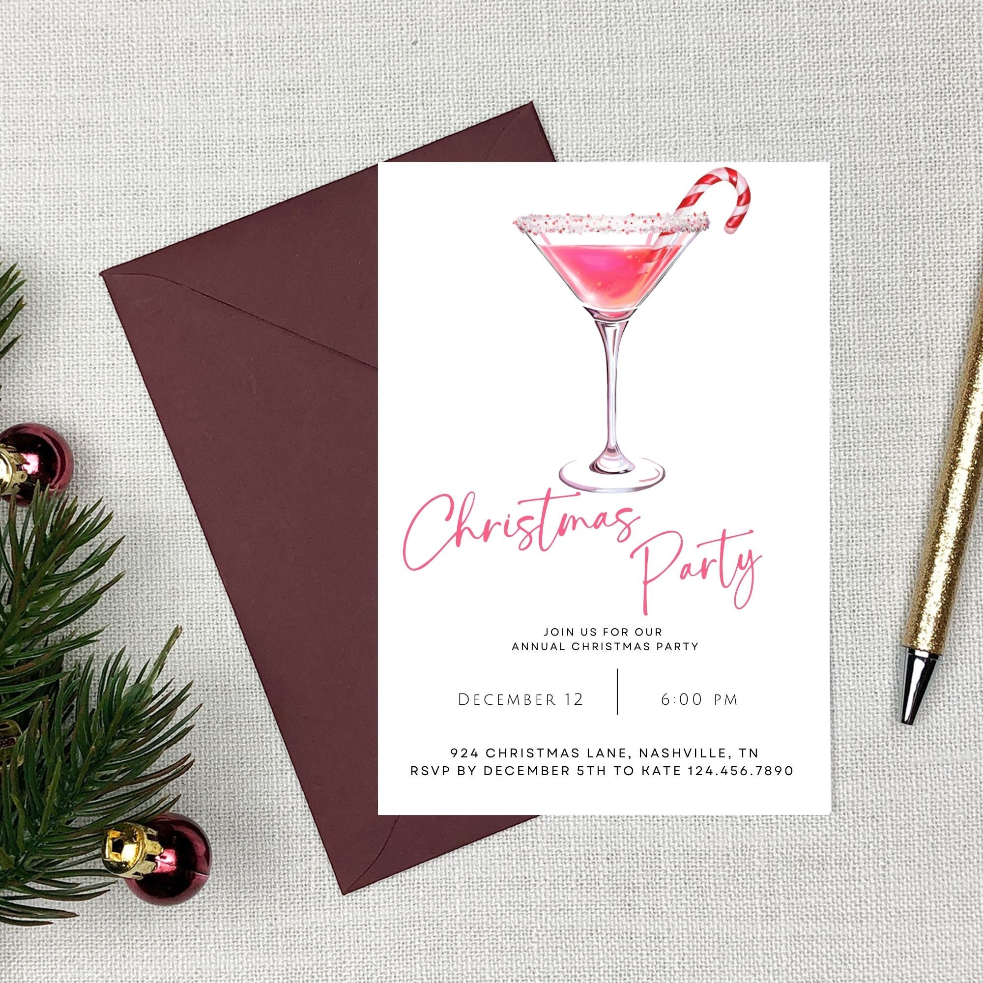 Editable Pink Christmas Party Invitation, Girls Night Christmas ...