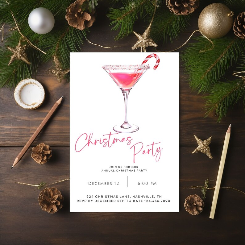 Editable Pink Christmas Party Invitation, Girls Night Christmas ...