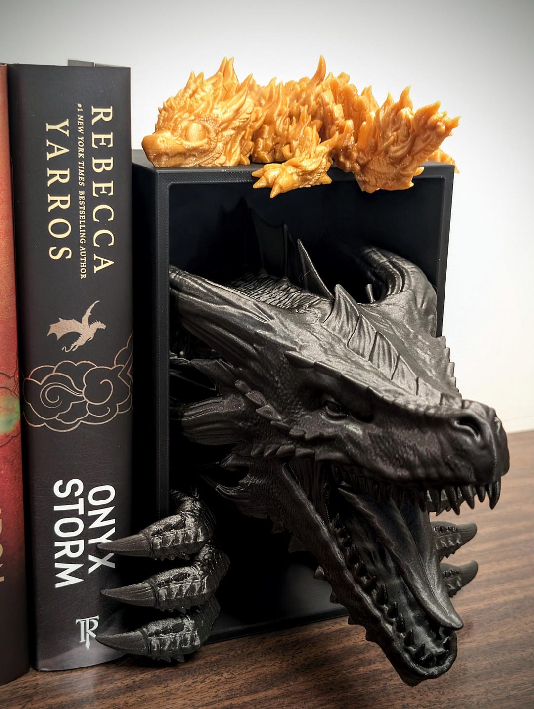 Metallic Black Dragon Book Nook | Paintable Bookends - Etsy
