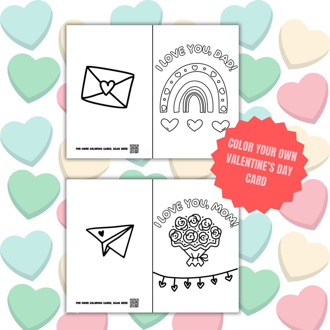 Valentine’s Day Mom and Dad Coloring Card Bundle for Kids, Toddlers ...