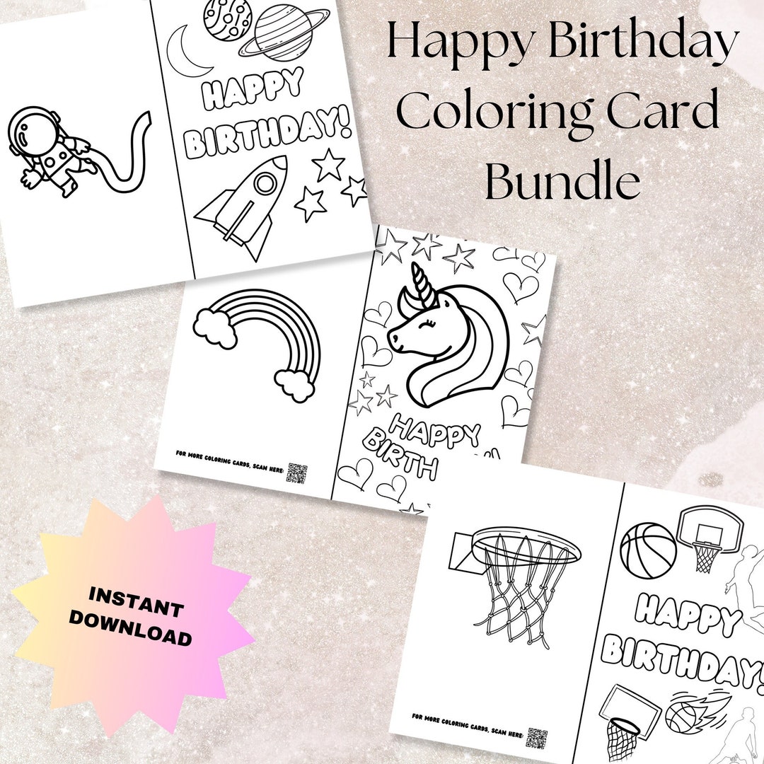 Birthday Coloring Cards for Kids- INSTANT DOWNLOAD BUNDLE - Etsy