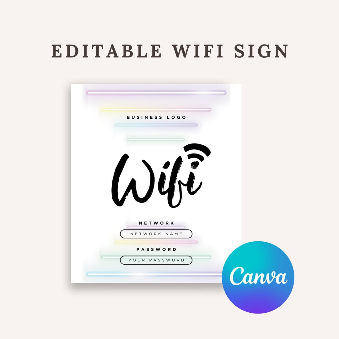 Customizable Printable Wifi Sign - Edit in Canva - Print at Home - Etsy