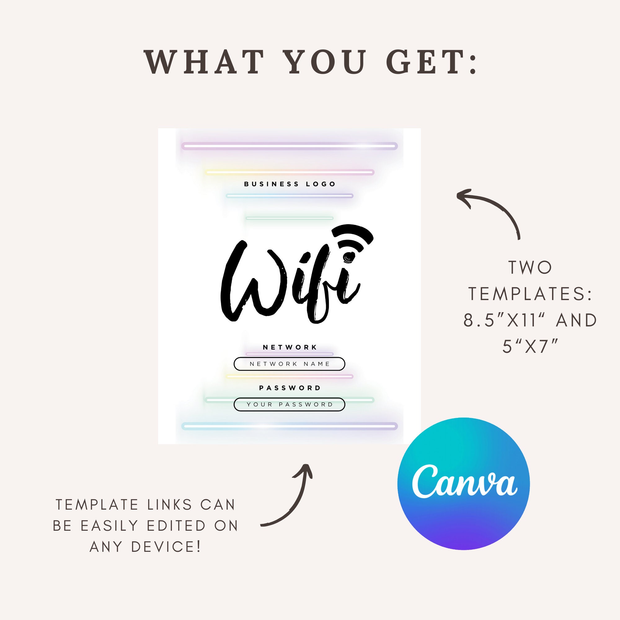 Customizable Printable Wifi Sign - Edit in Canva - Print at Home - Etsy