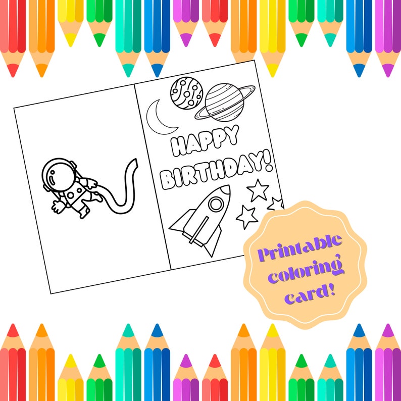 INSTANT DOWNLOAD Space Birthday Coloring Card - Etsy