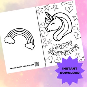 Unicorn Birthday Coloring Card for Kids- INSTANT DOWNLOAD - Etsy