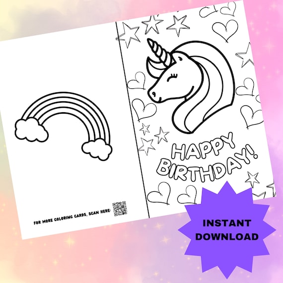 Printable Unicorn Coloring Birthday Card Premium Vector | 18 Unicorn