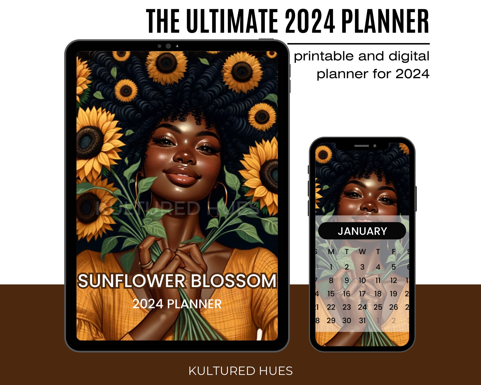 Sunflower 2024 Planner 2024 Digital Planner 2024 Printable Planner ...