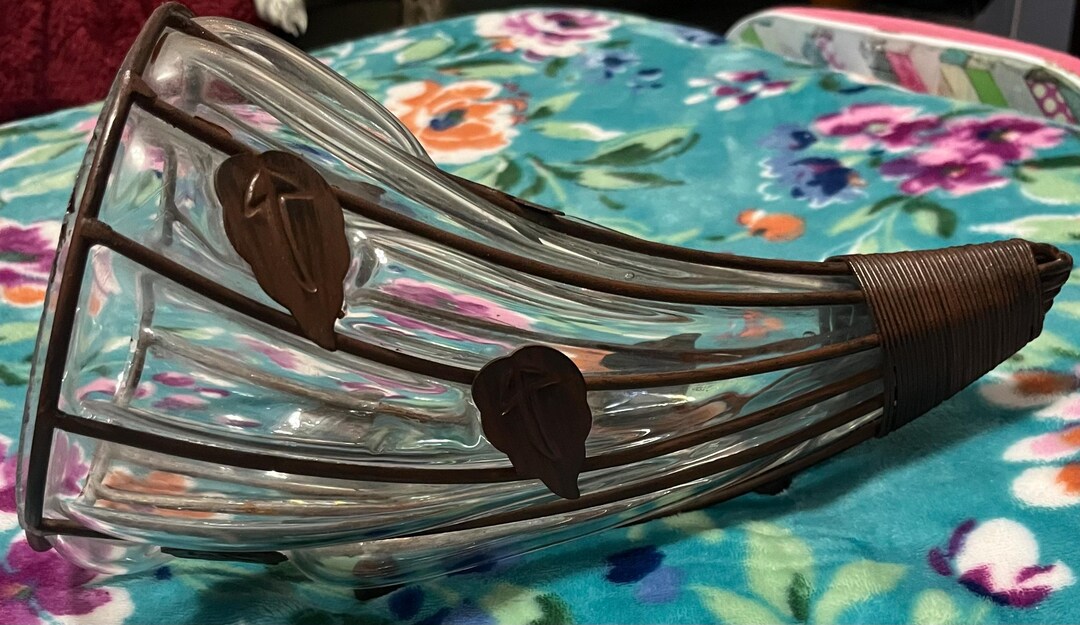 1960s Hand Blown Clear Glass Cornucopia in Metal Form - Etsy
