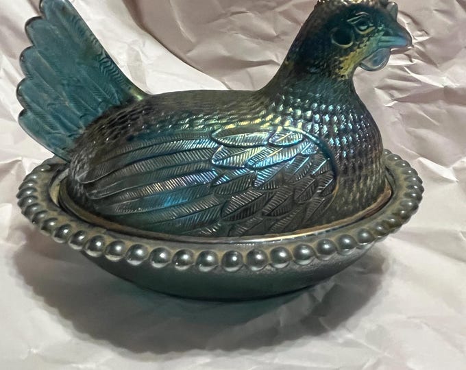 Vintage Indiana Glass Blue Hen - Etsy