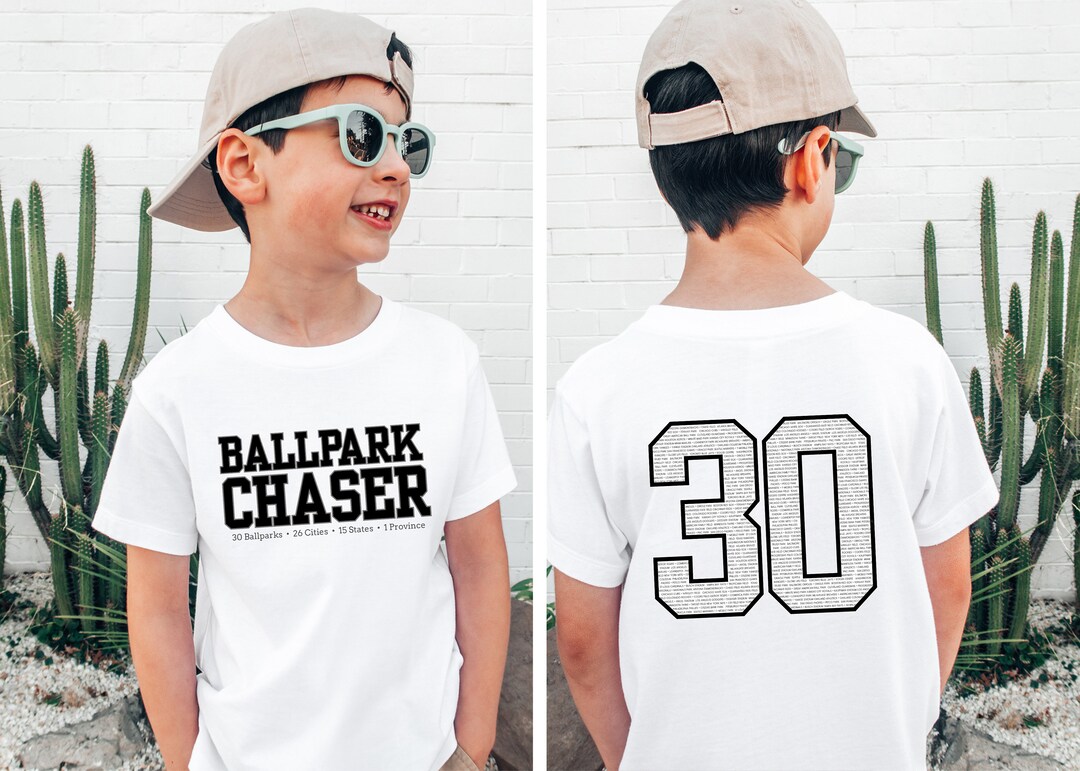 Vibrant Wander Tees Kids 30 Ballpark List Grey Ballpark Chaser Baseball ...