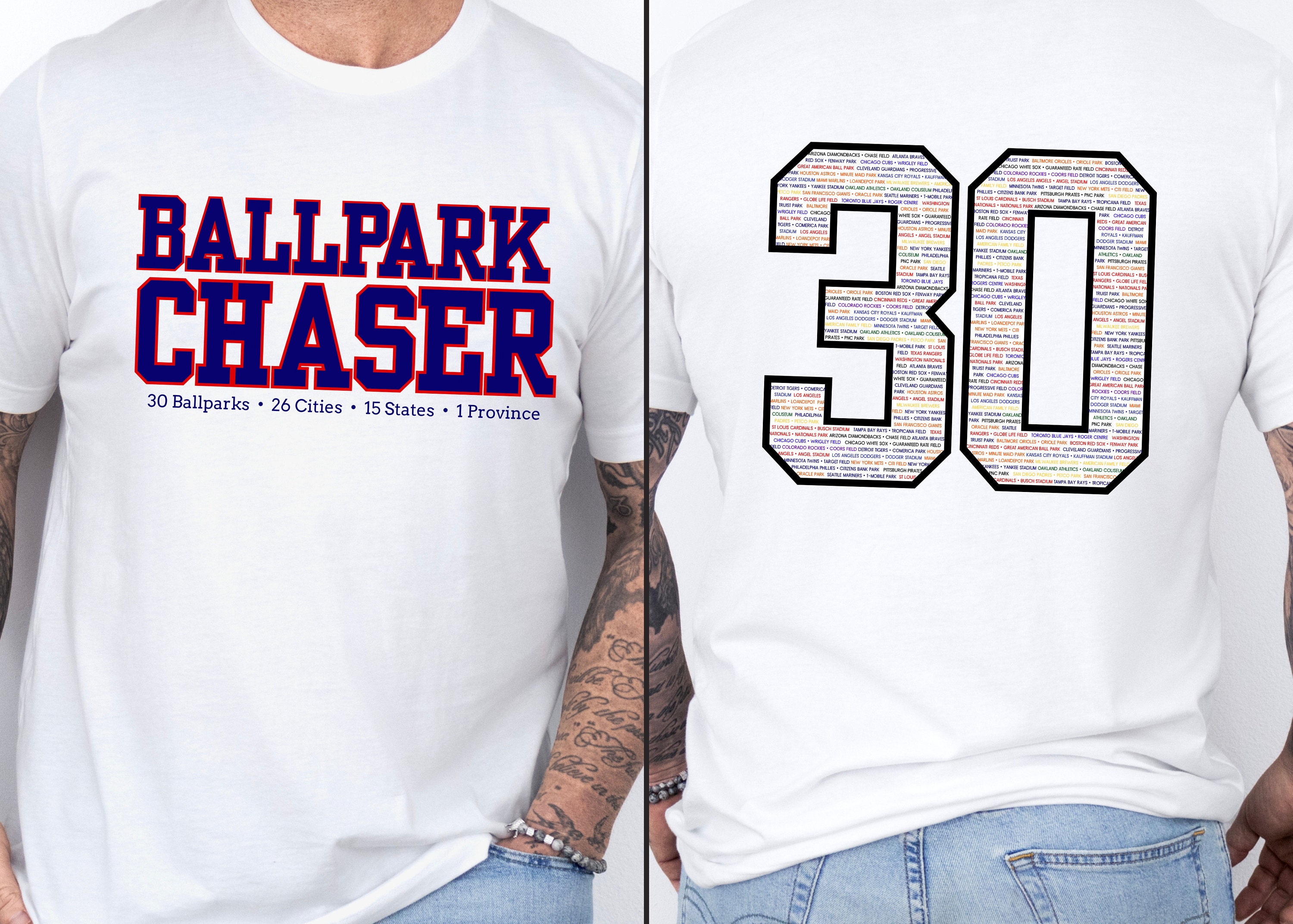Vibrant Wander Tees 30 Ballpark List Color Ballpark Chaser Baseball ...