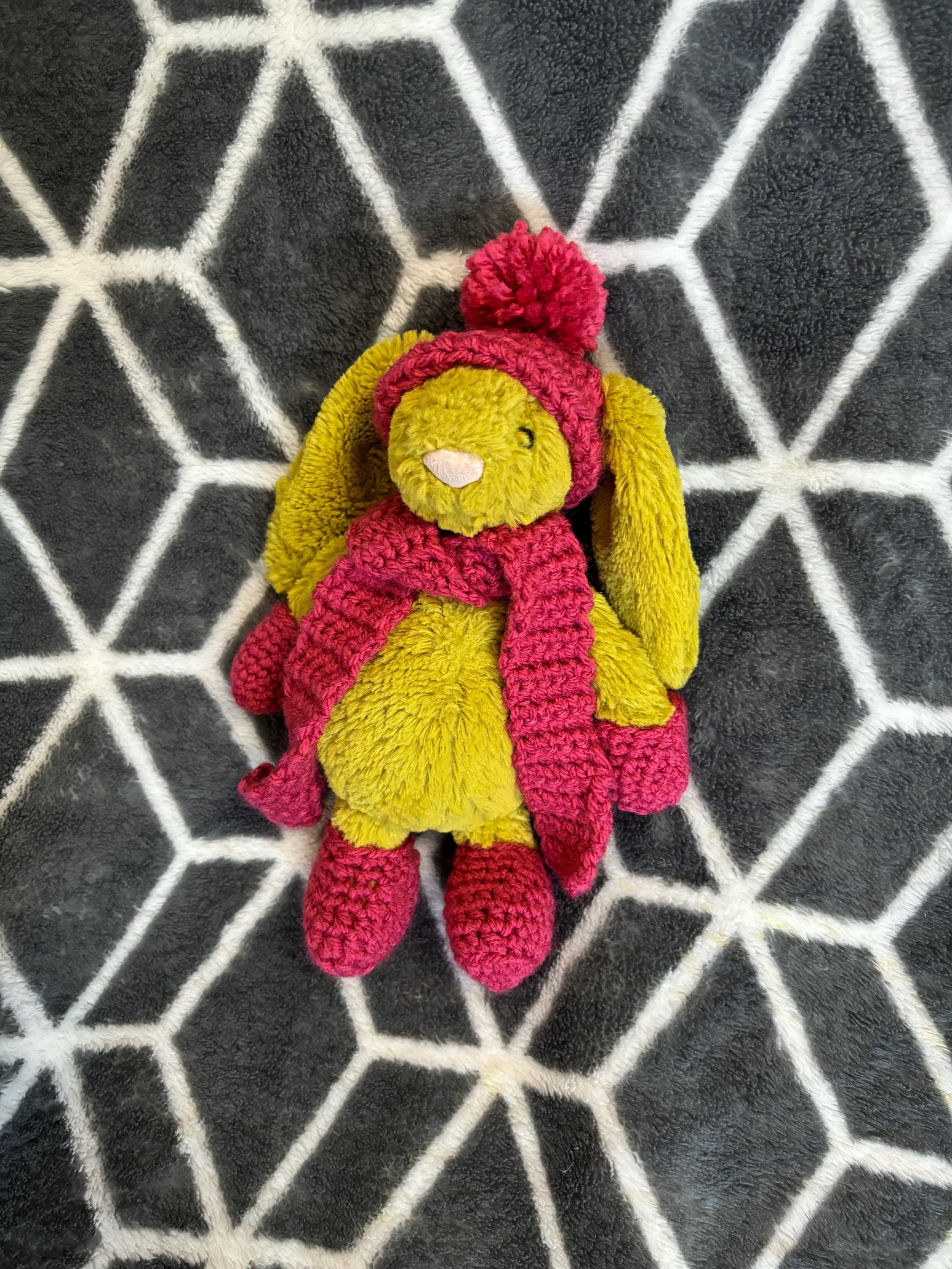 Jellycat Small Bunny Crochet Pattern Bobble Hat, Scarf, Mittens ...