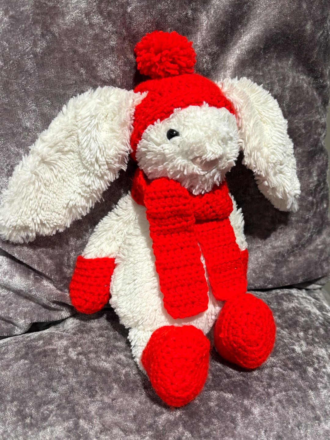 Jellycat Medium Bunny Crochet Pattern Bobble Hat, Scarf, Mittens ...