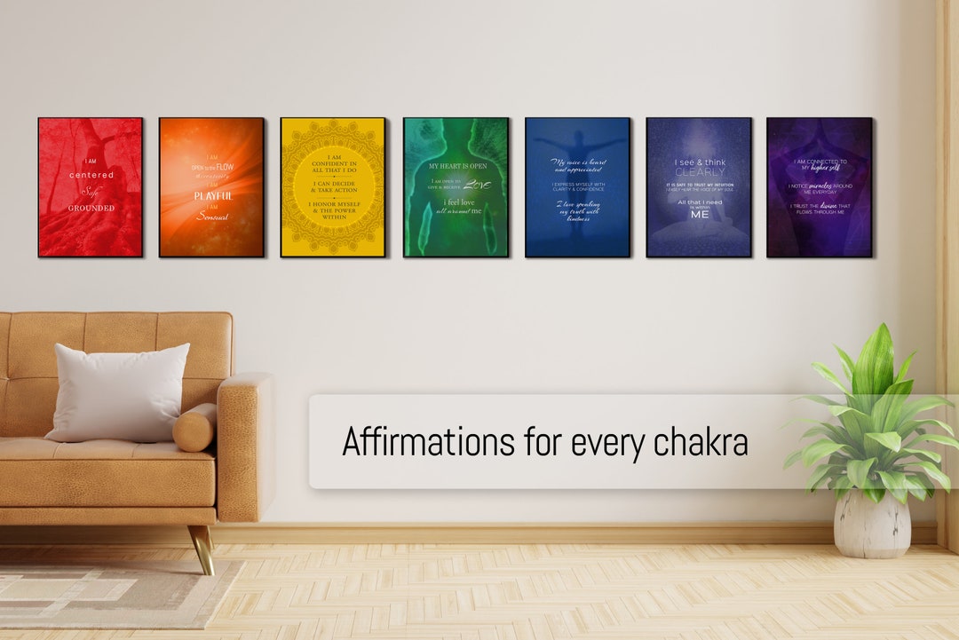 Positive Chakra Affirmations Digital Wall Art Set of 7 Bundle Printable ...
