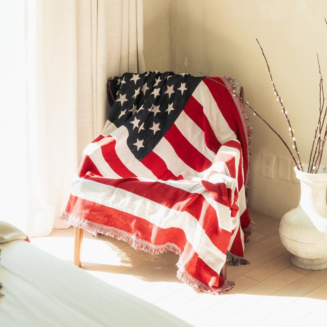 American Flag Woven Throw Blanket: Patriotic Decor (75x51 Inches) - Etsy