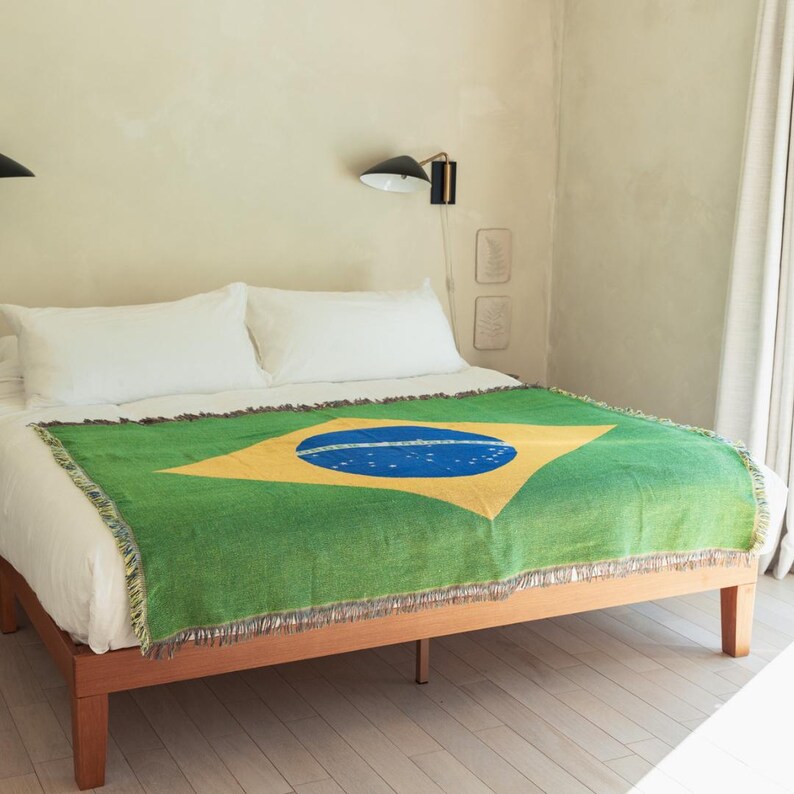 Brazilian Flag Woven Throw Blanket: Lightweight Cotton Blend (70x50 ...
