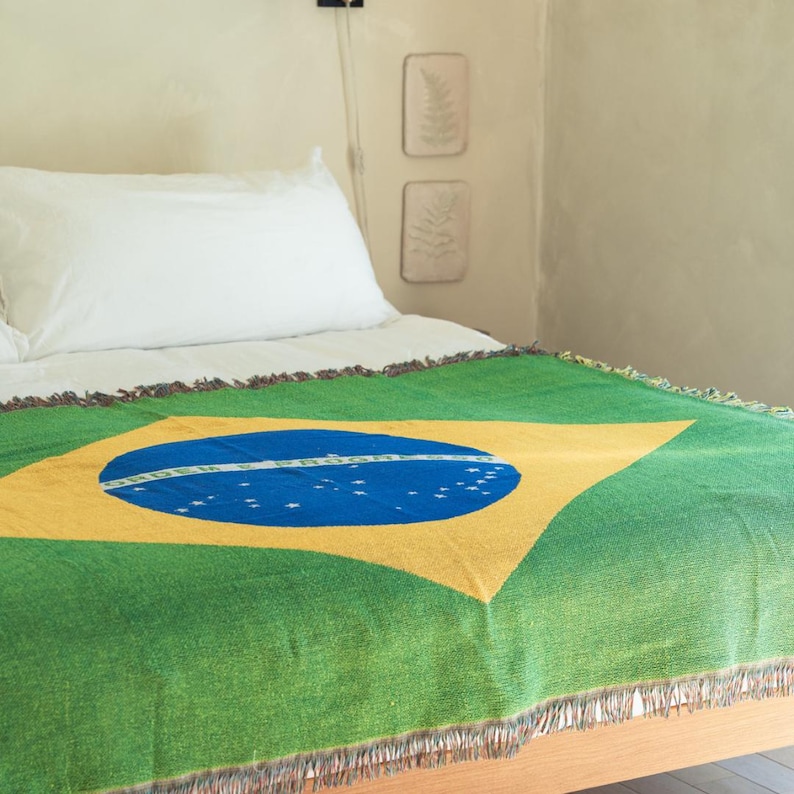 Brazilian Flag Woven Throw Blanket: Lightweight Cotton Blend (70x50 ...