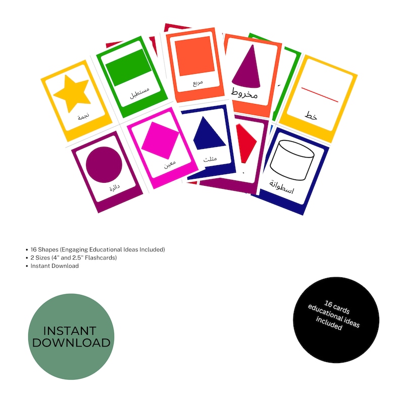 Arabic Shapes Flashcards (16 Cards) Engaging Educational Ideas Included ...