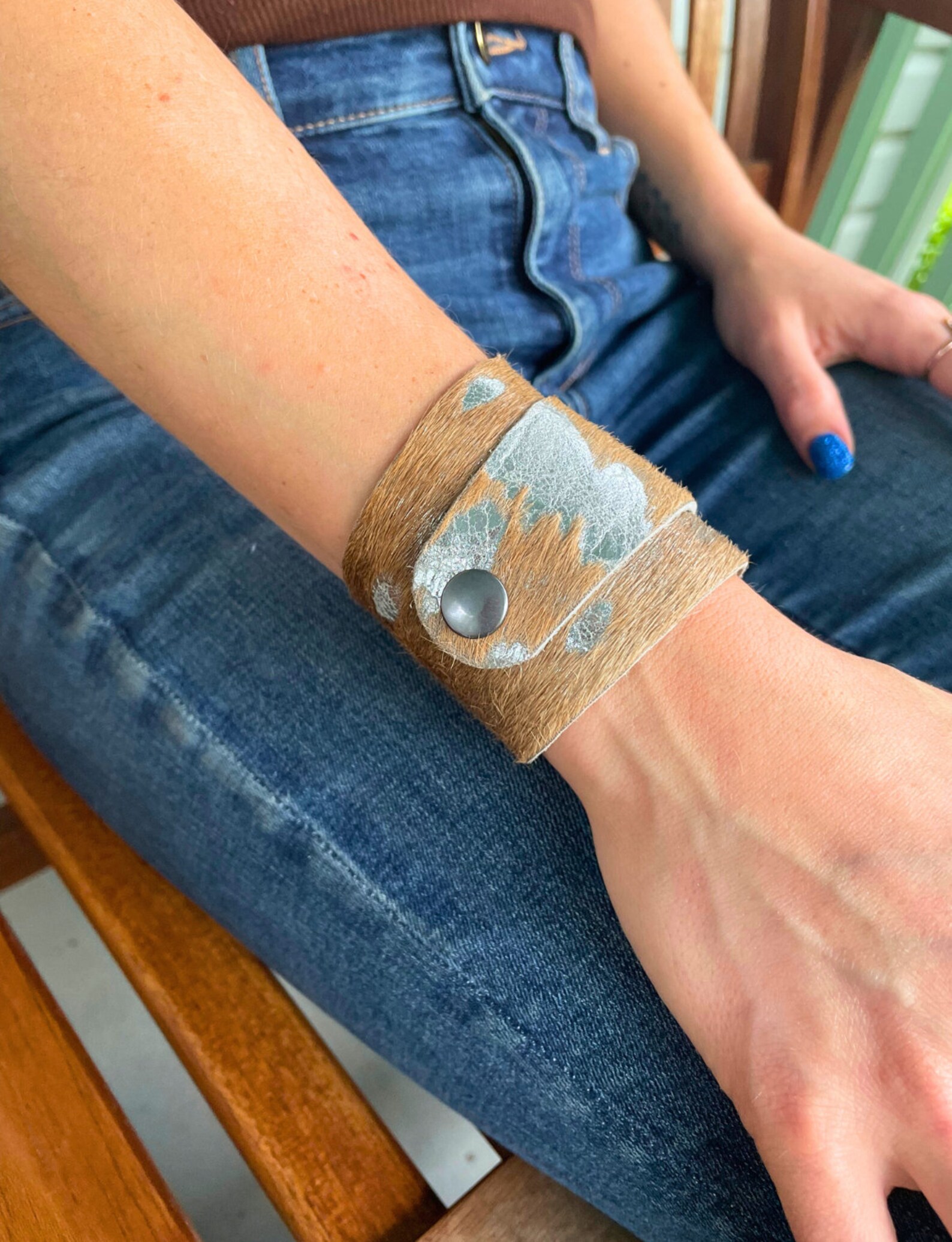 Cowhide Bracelet Cowhide Cuff Leather Skin on Cuff Bracelet Western ...
