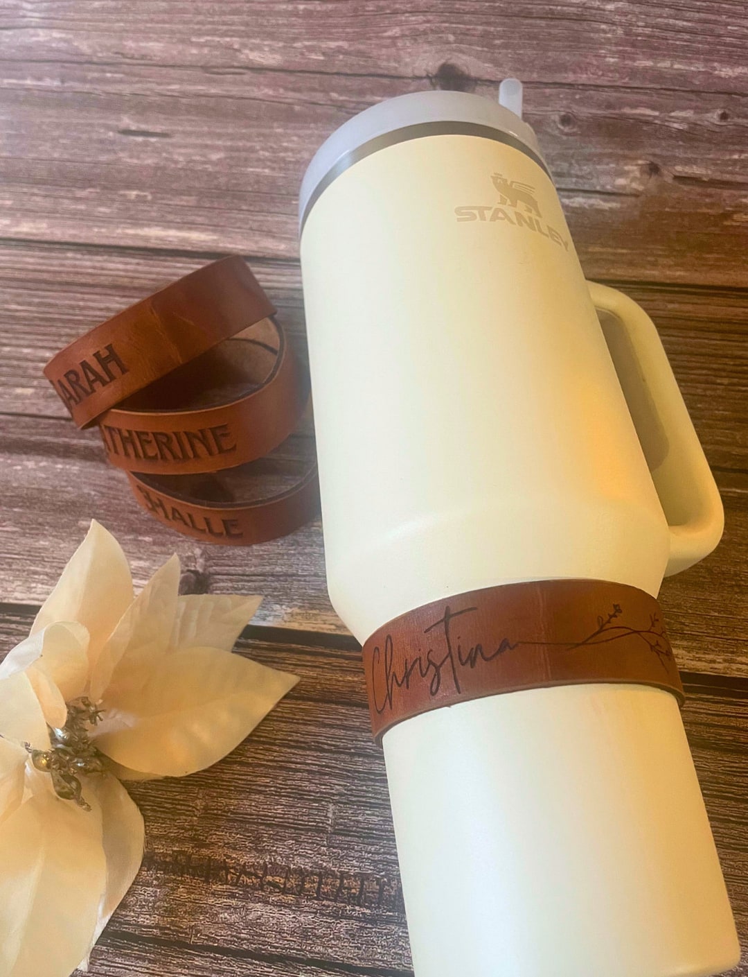 Personalized Stanley Tumbler Stanley Cup Leather Sleeve Name Tag ...