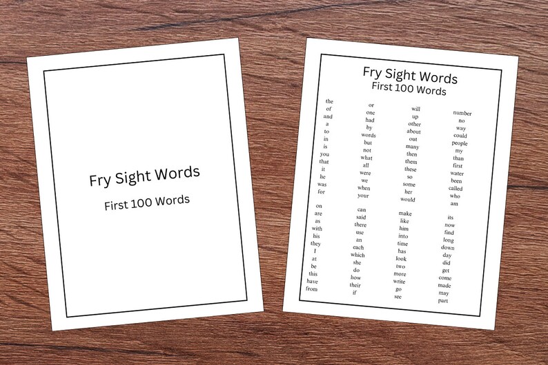 Fry Sight Words First 100 Printable PDF File - Etsy