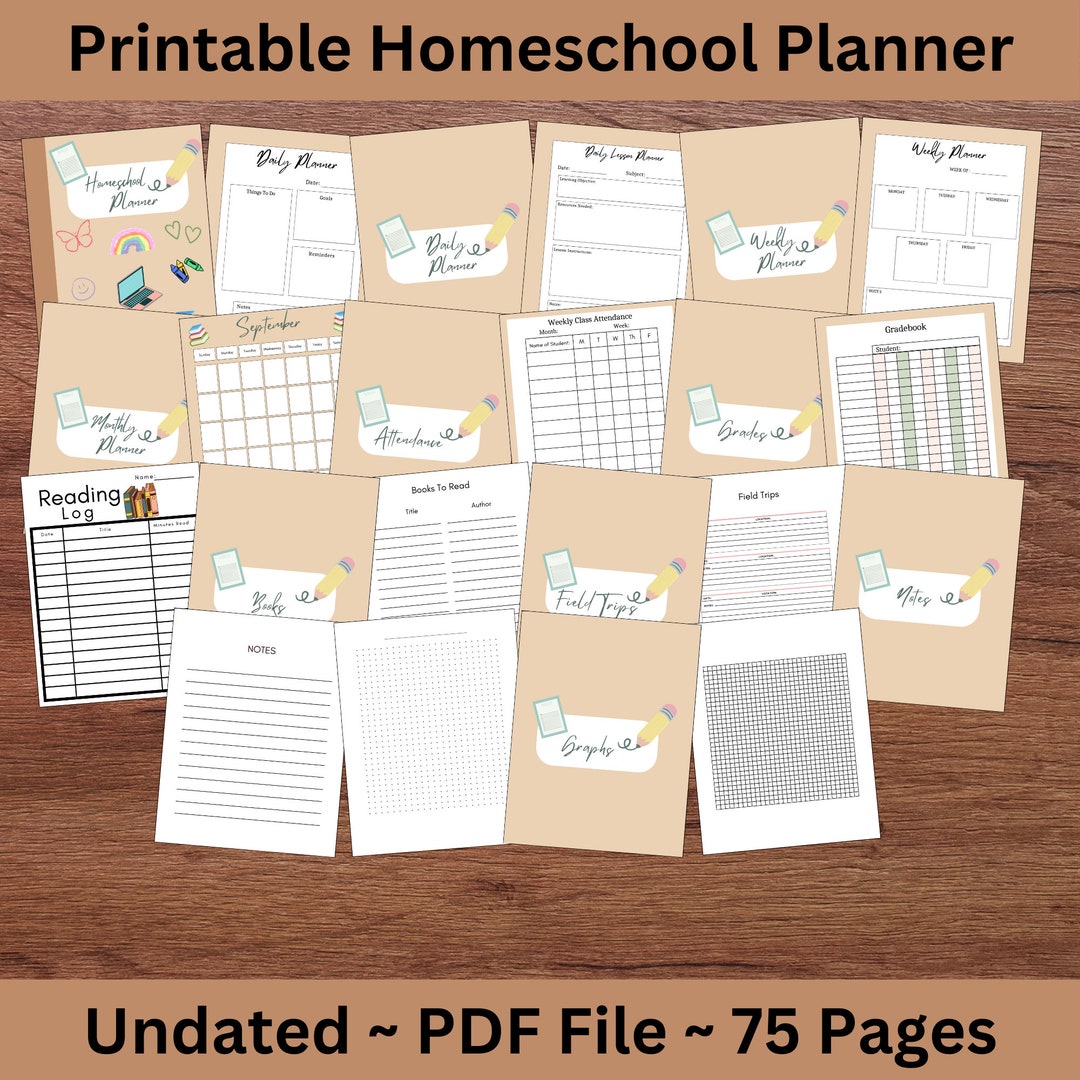 Homeschool Planner Undated Printable PDF 75 Pages - Etsy