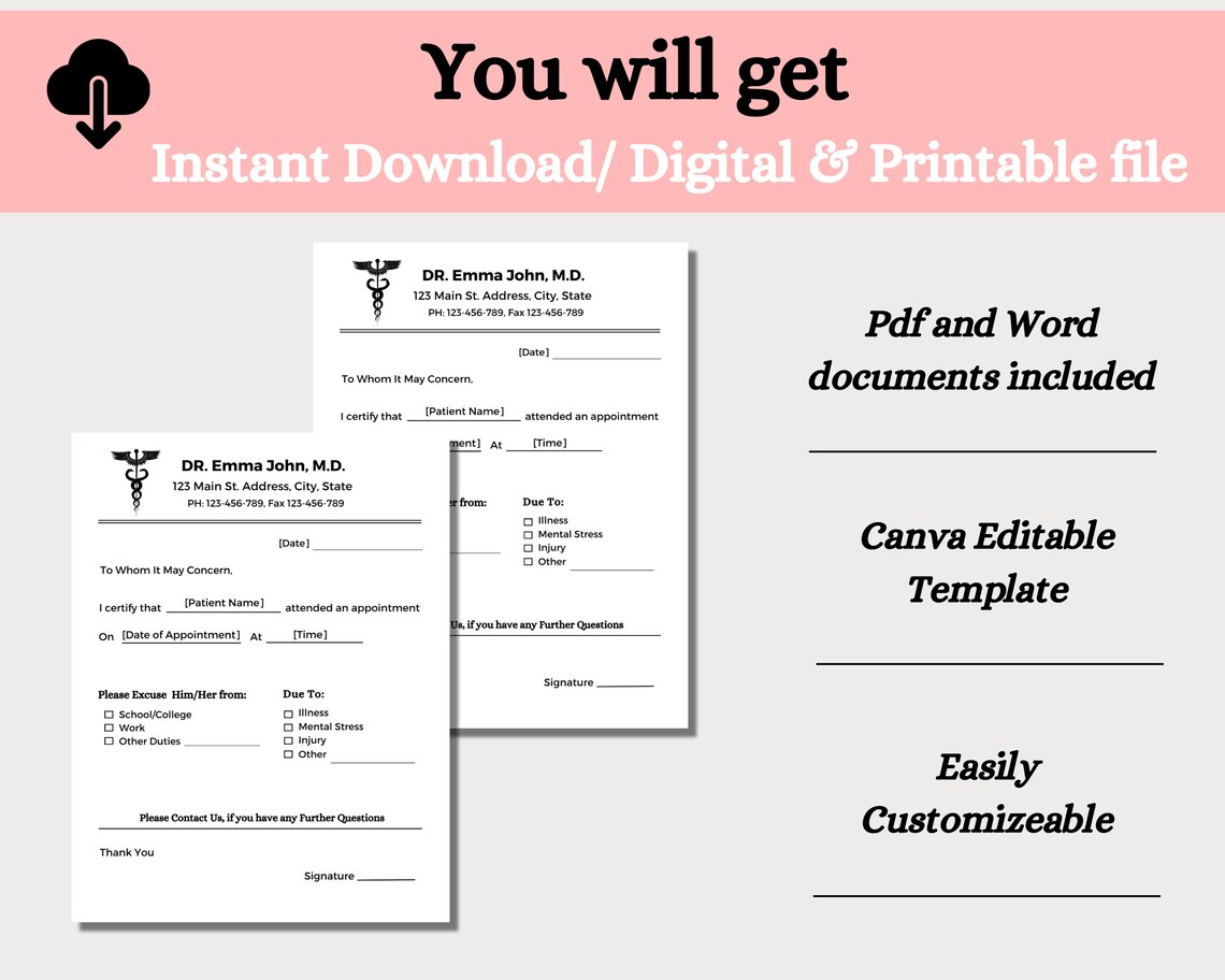 Fillable Doctors Note Doctor Excuse Note Fake Doctors Note Doctors ...