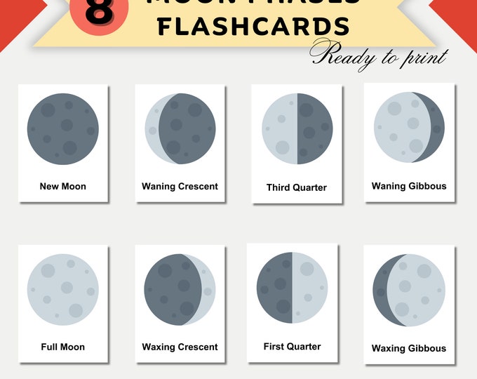 Moon Phases Printable Flash Cards, Digital Download Nursery Art ...