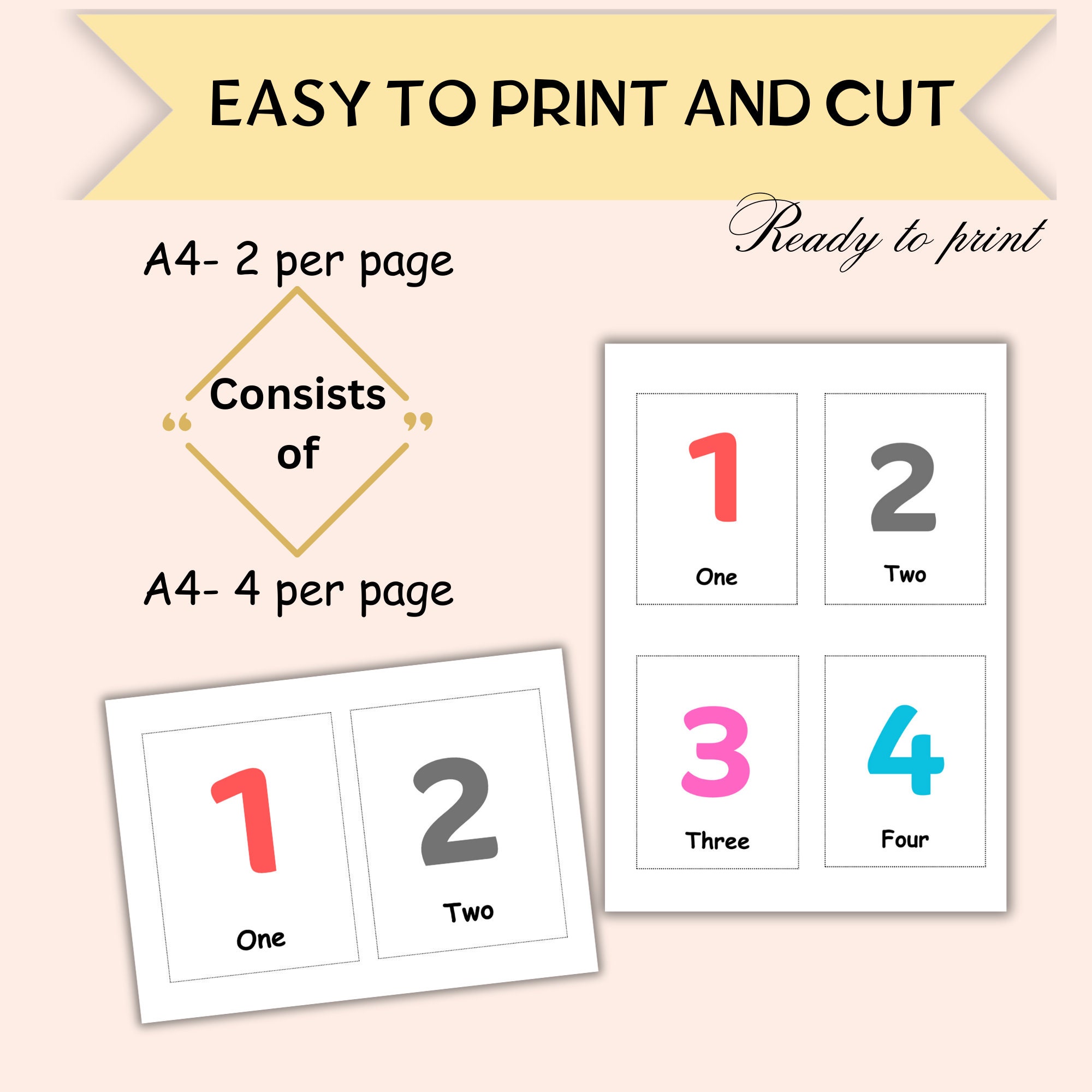 1-10 Number Flash Cards Pre-school Counting Cards Toddler Learning ...