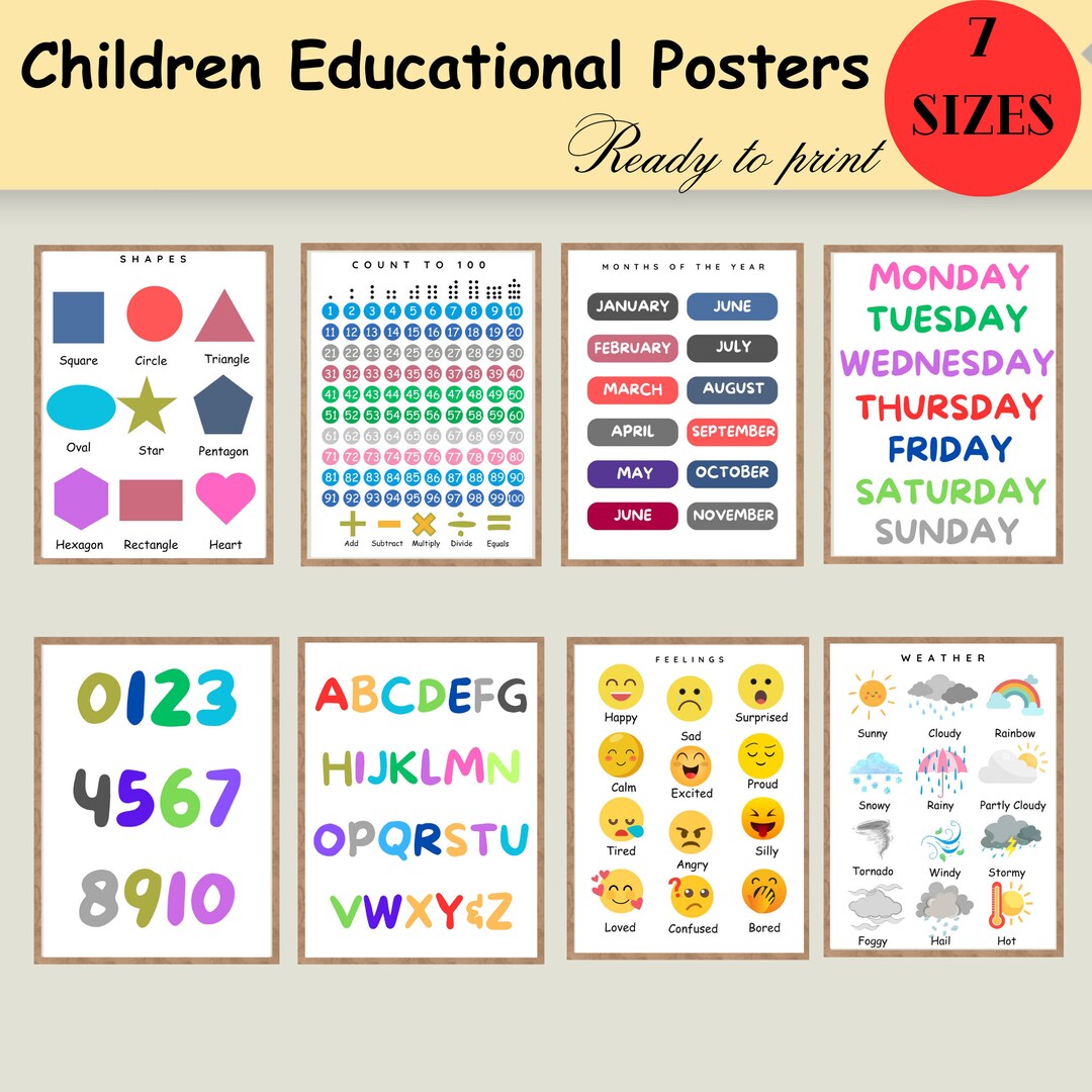 8 Children Educational Posters Homeschool Educational Prints Montessori ...