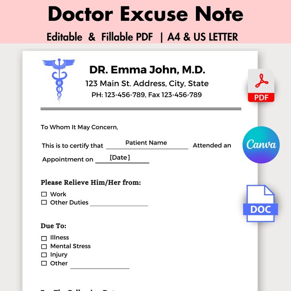 Doctor Excuse Letter - Etsy