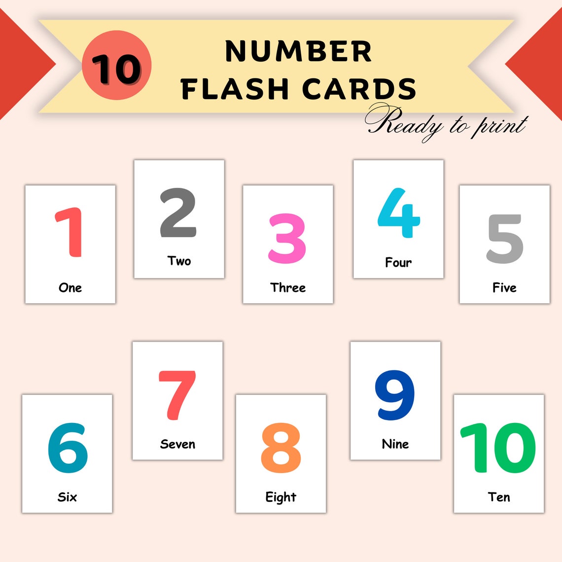 1-10 Number Flash Cards Pre-school Counting Cards Toddler Learning ...