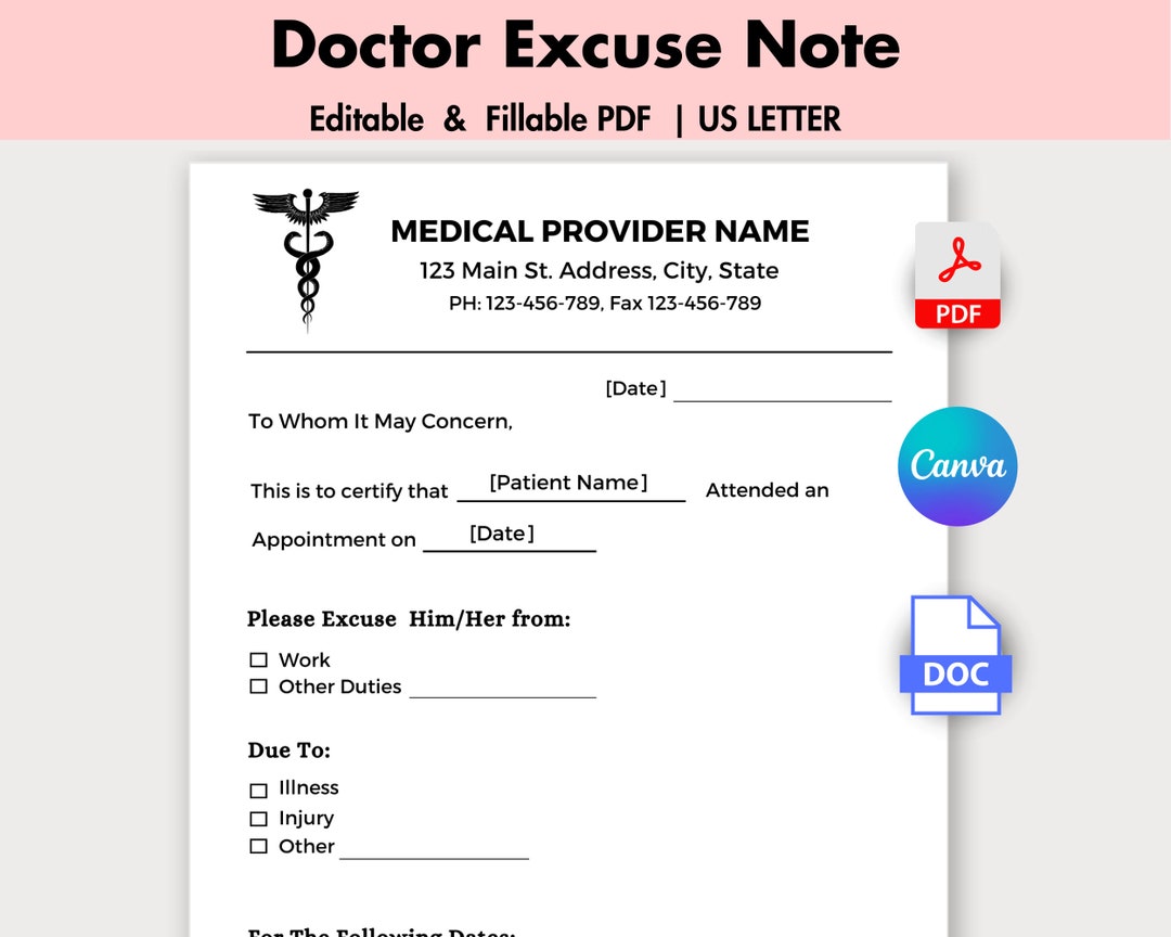 Doctor Excuse Note Doctors Note Dr. Excuse Dr. Note With Signature ...