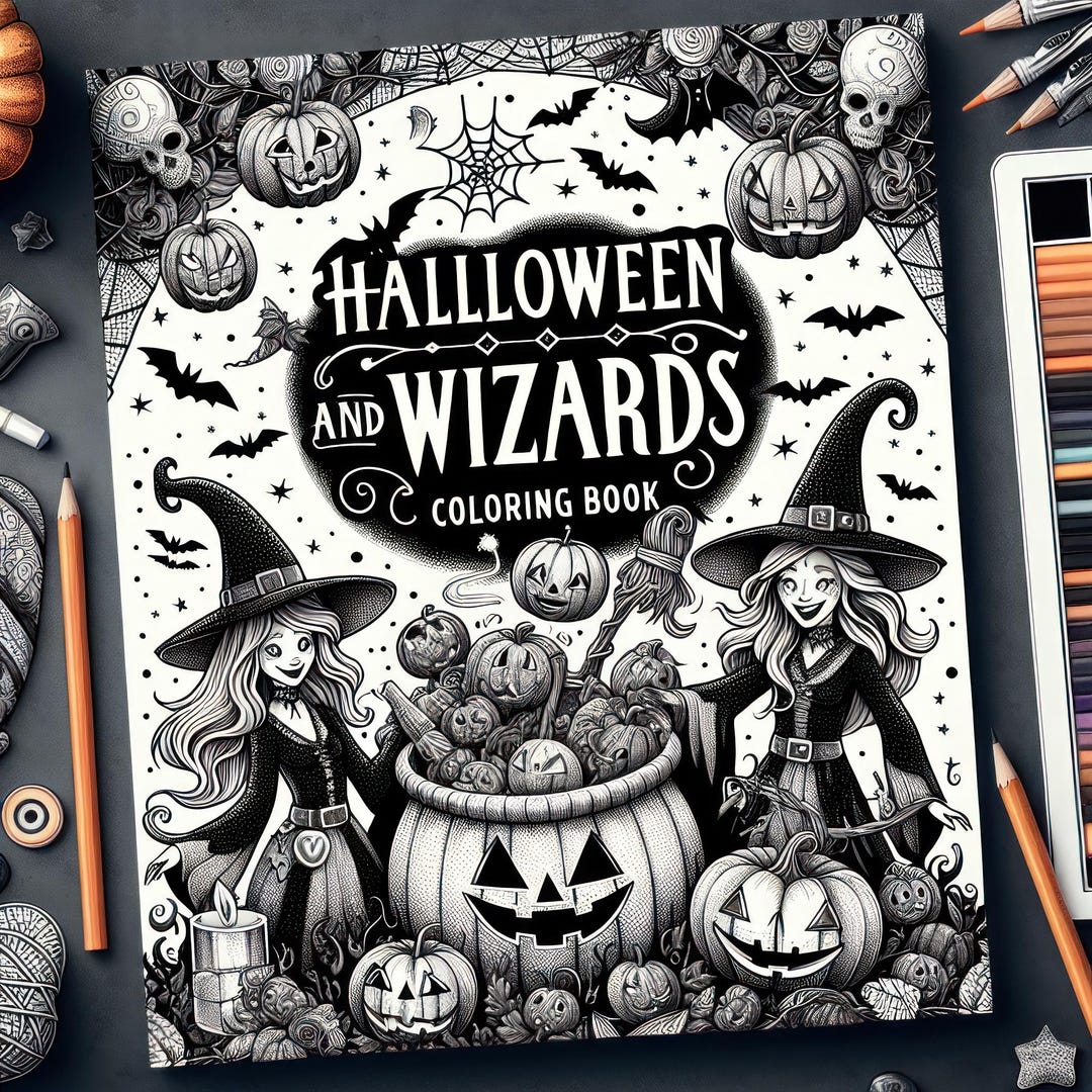 100 Pages Halloween Witches and Wizards Coloring Book Digital PDF for ...