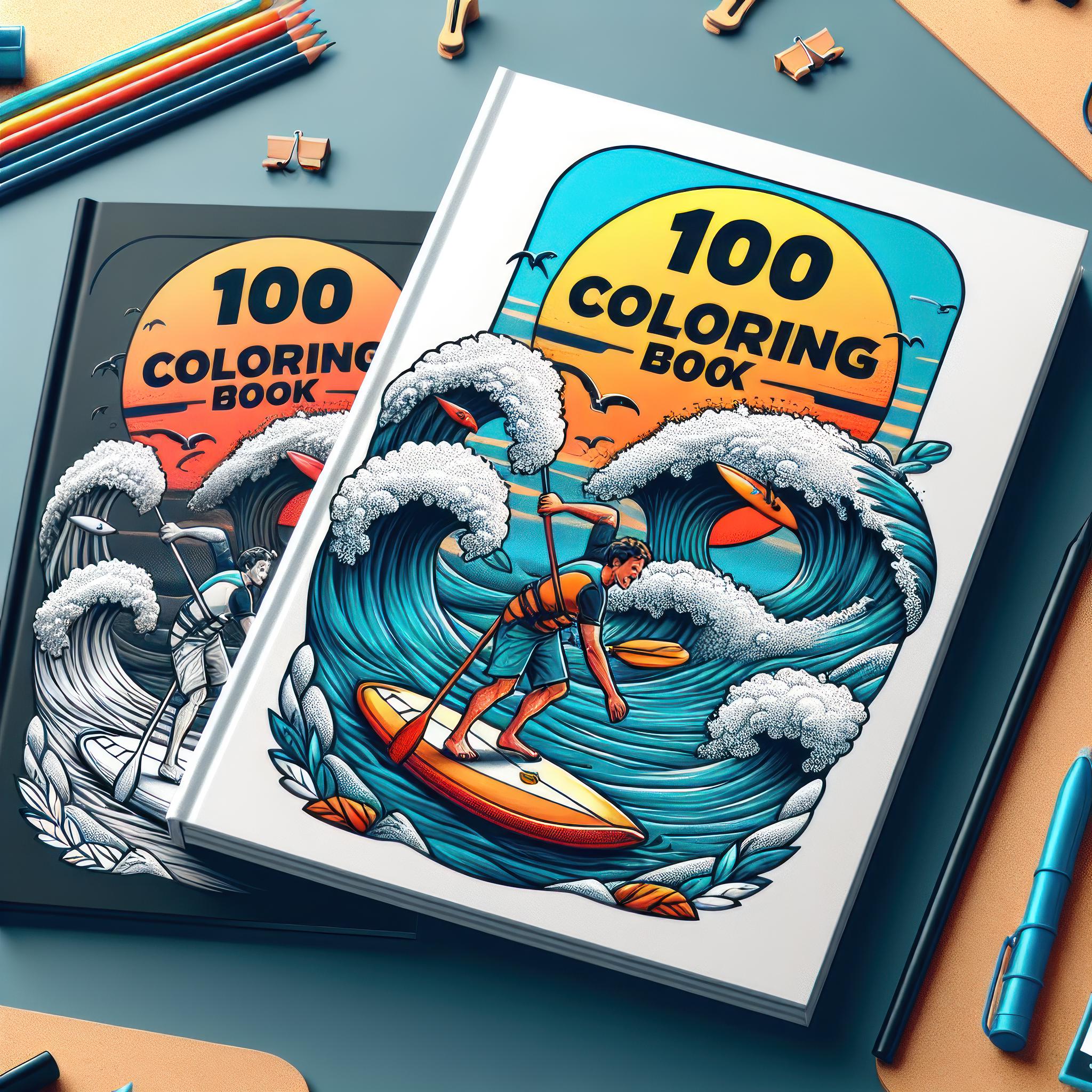 100 Pages Digital Coloring Paddle Surfing Book PDF Fun Activity for ...