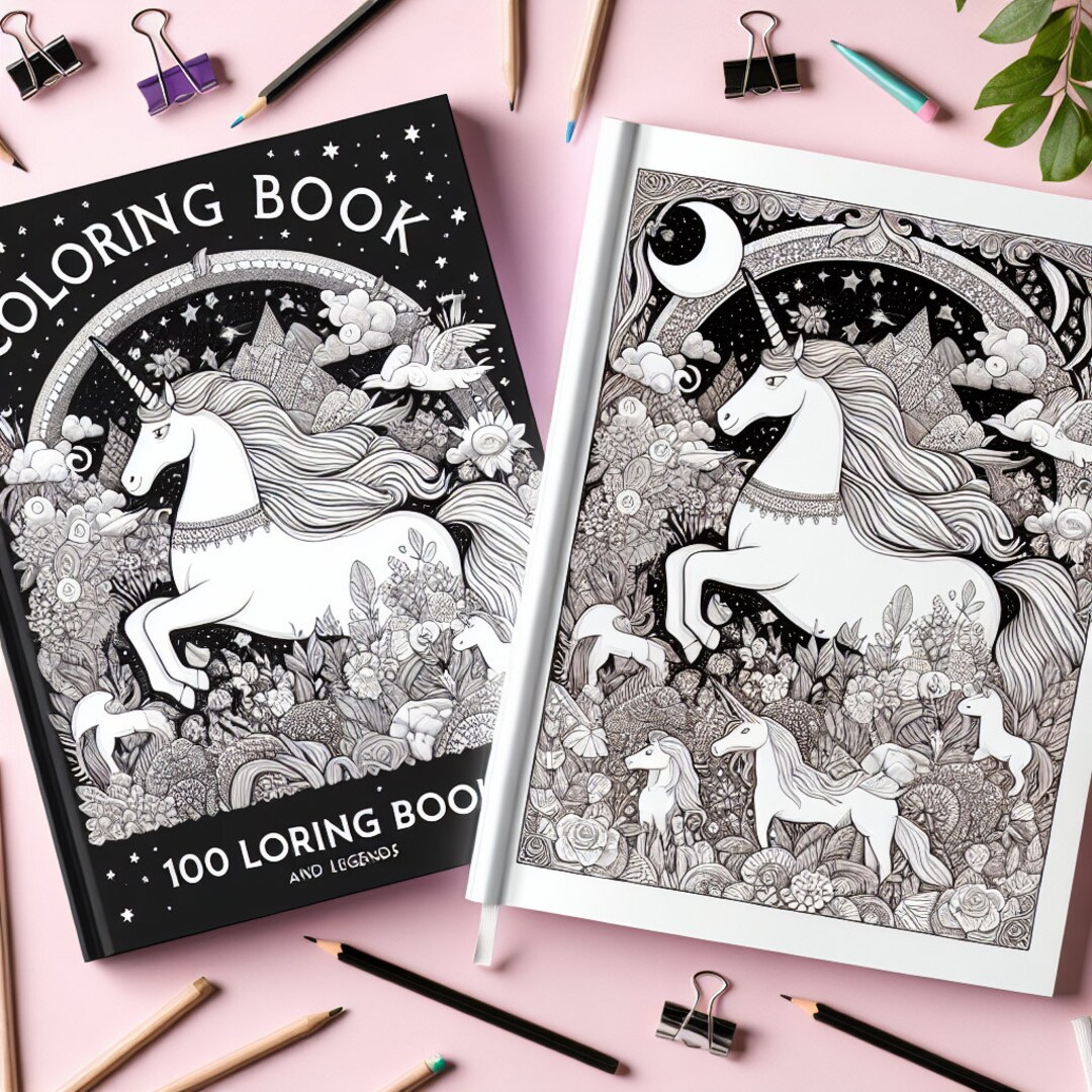 100 Printable Coloring Unicorn Fairy Tales Legend, Digital Printable ...