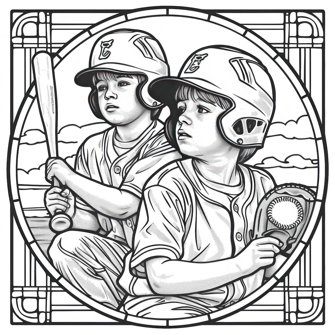 Kids Playing Baseball Coloring Book, Fun Sports Themes, 100 Pages, PDF ...