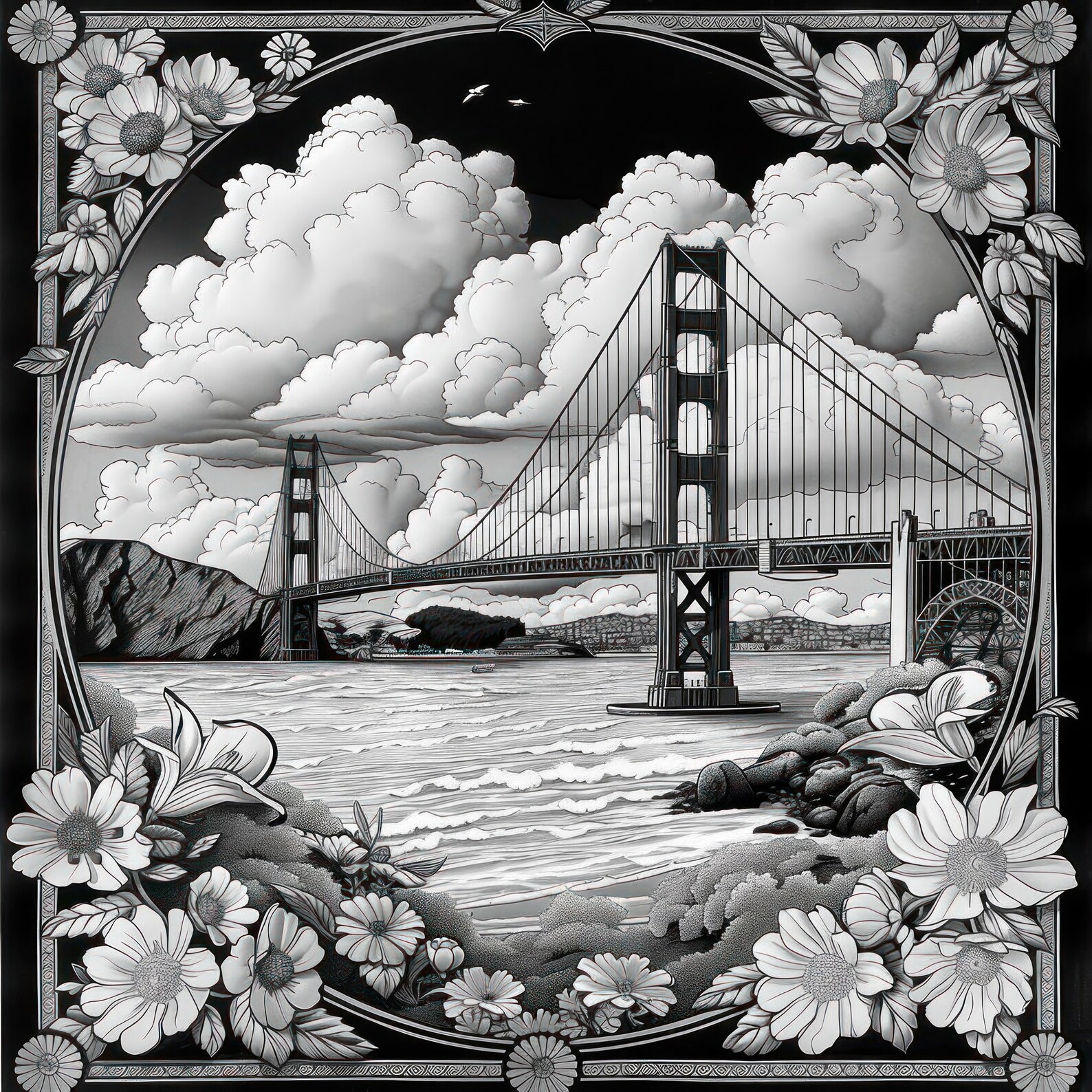 100 Pages Golden Gate Nature Digital Coloring Book PDF for Kids and ...