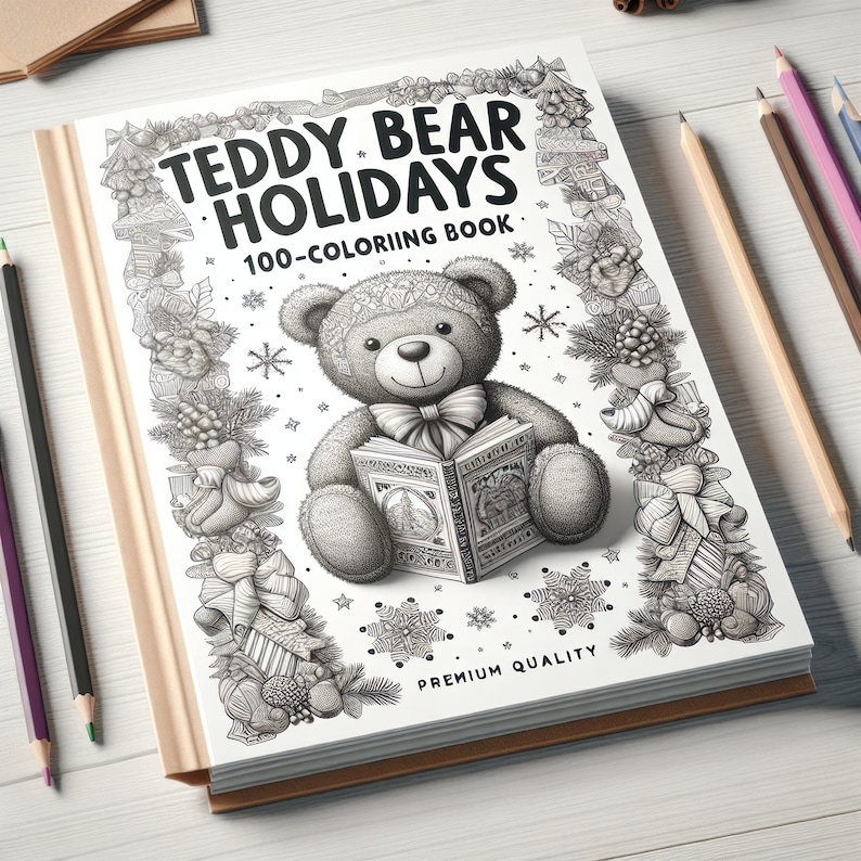 100 Teddy Bear Holidays Pages Digital Coloring Book for Kids and Adults ...