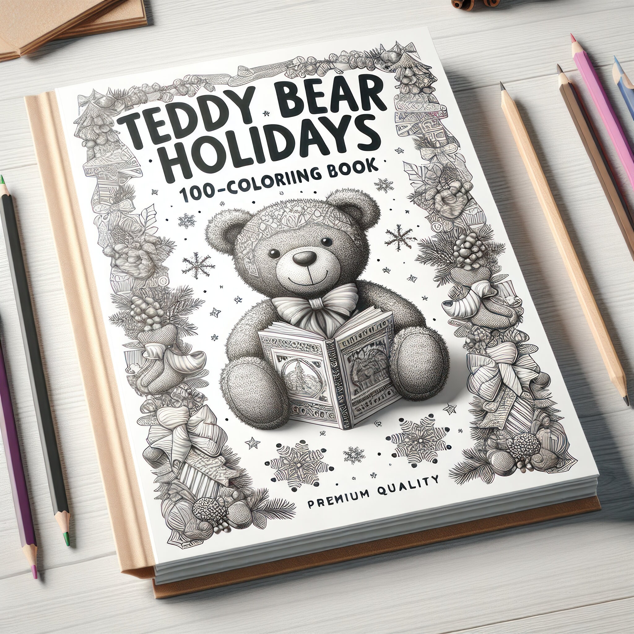 100 Teddy Bear Holidays Pages Digital Coloring Book for Kids and Adults ...