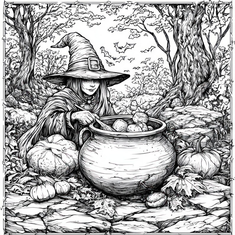 100 Pages Halloween Magic Potions and Cauldrons Coloring Book PDF for ...