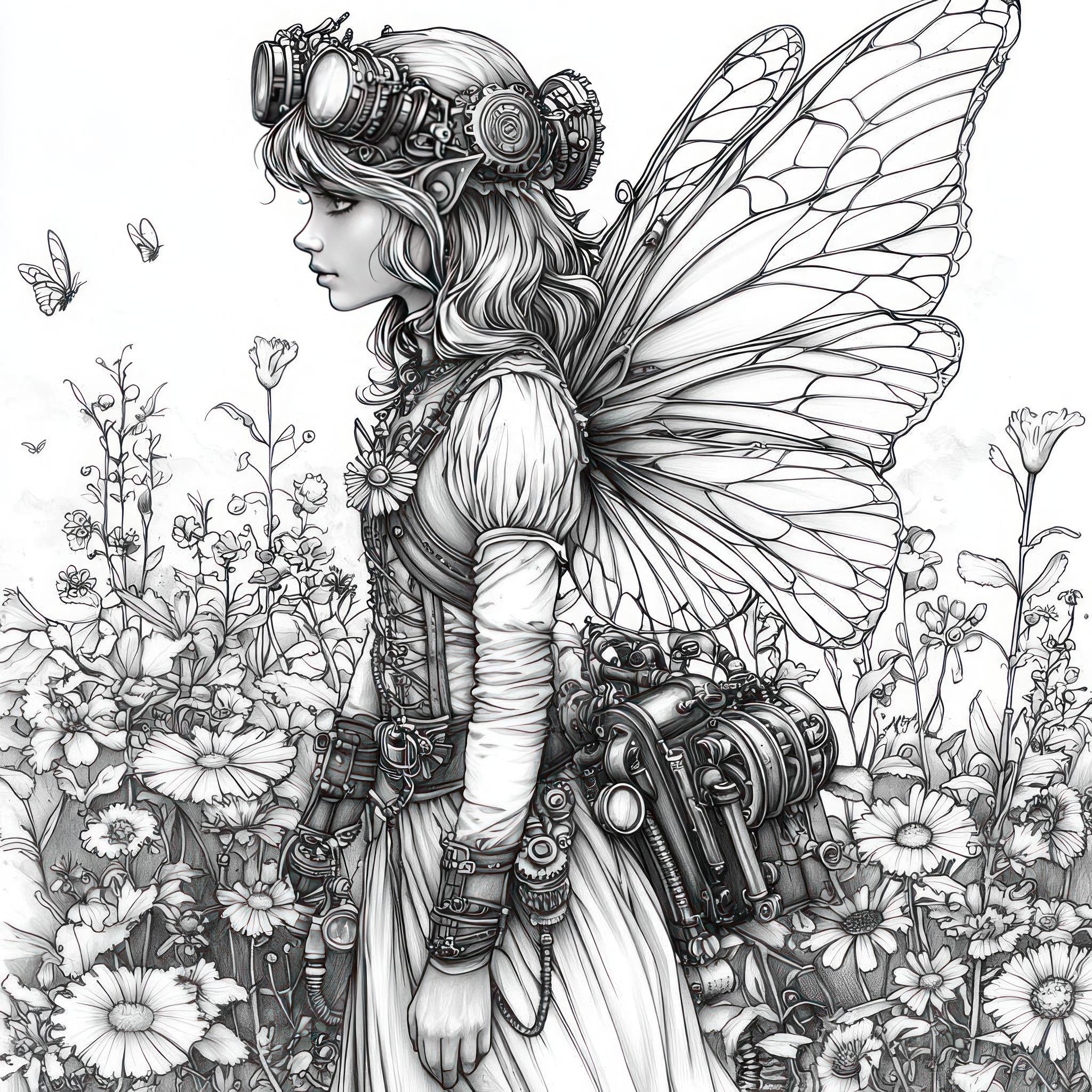 100 Pages Digital Steampunk Fairies Coloring Book PDF for Kids and ...