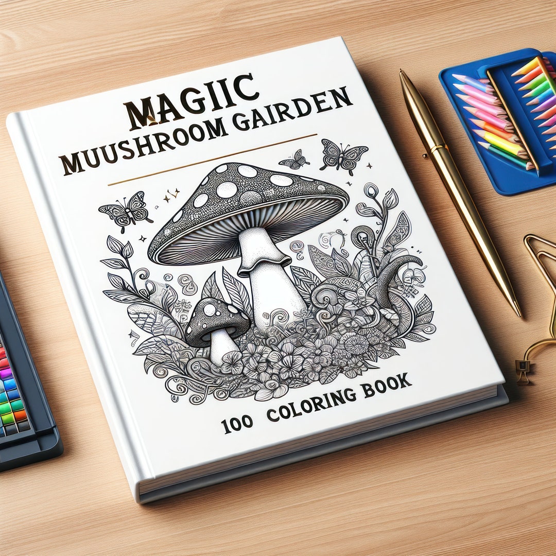 100 Magic Mushroom Garden Pages Digital Coloring Book PDF for Kids and ...