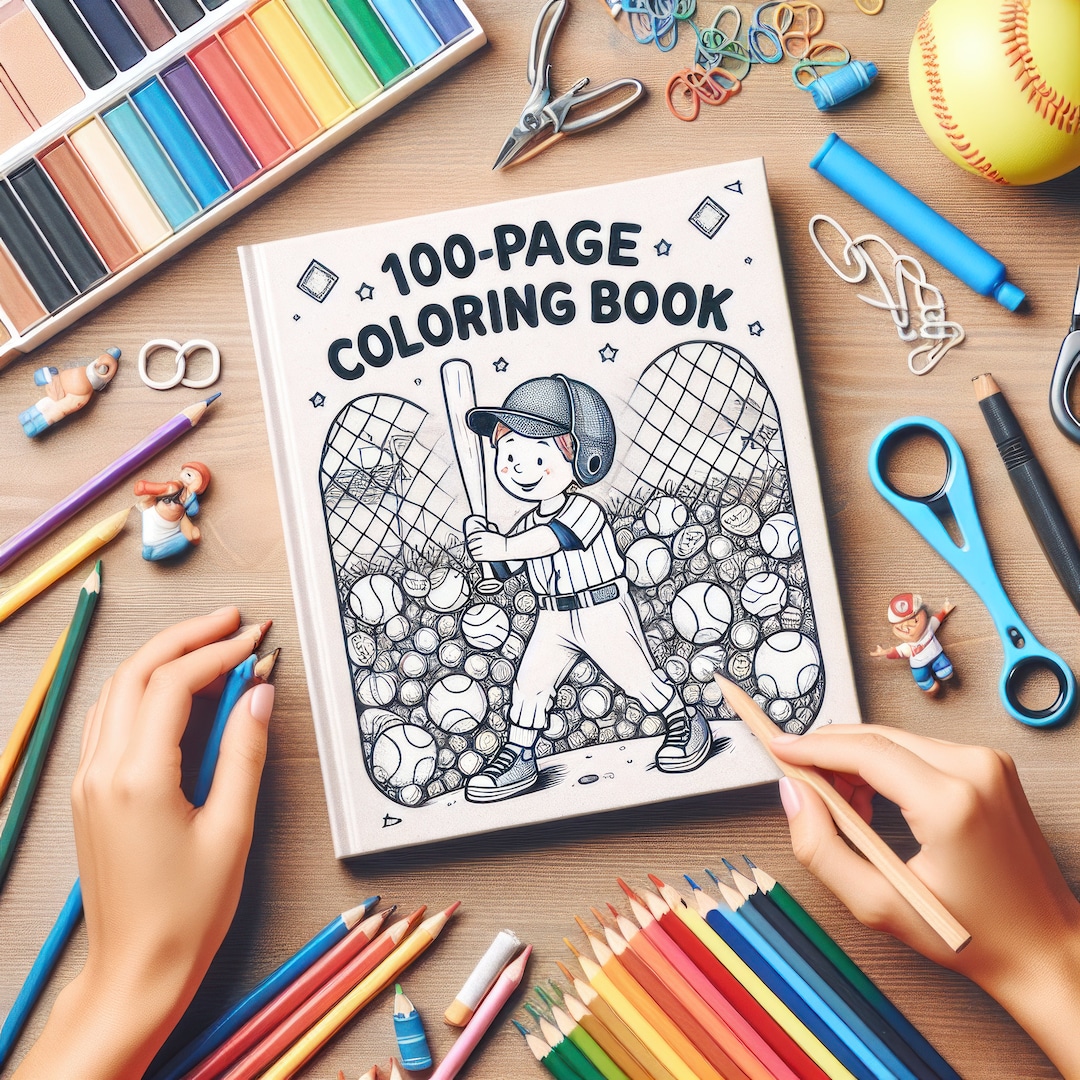 Kids Playing Baseball Coloring Book, Fun Sports Themes, 100 Pages, PDF ...