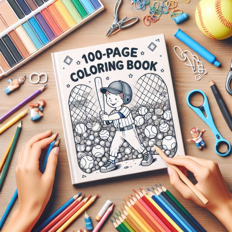 Kids Playing Baseball Coloring Book, Fun Sports Themes, 100 Pages, PDF ...