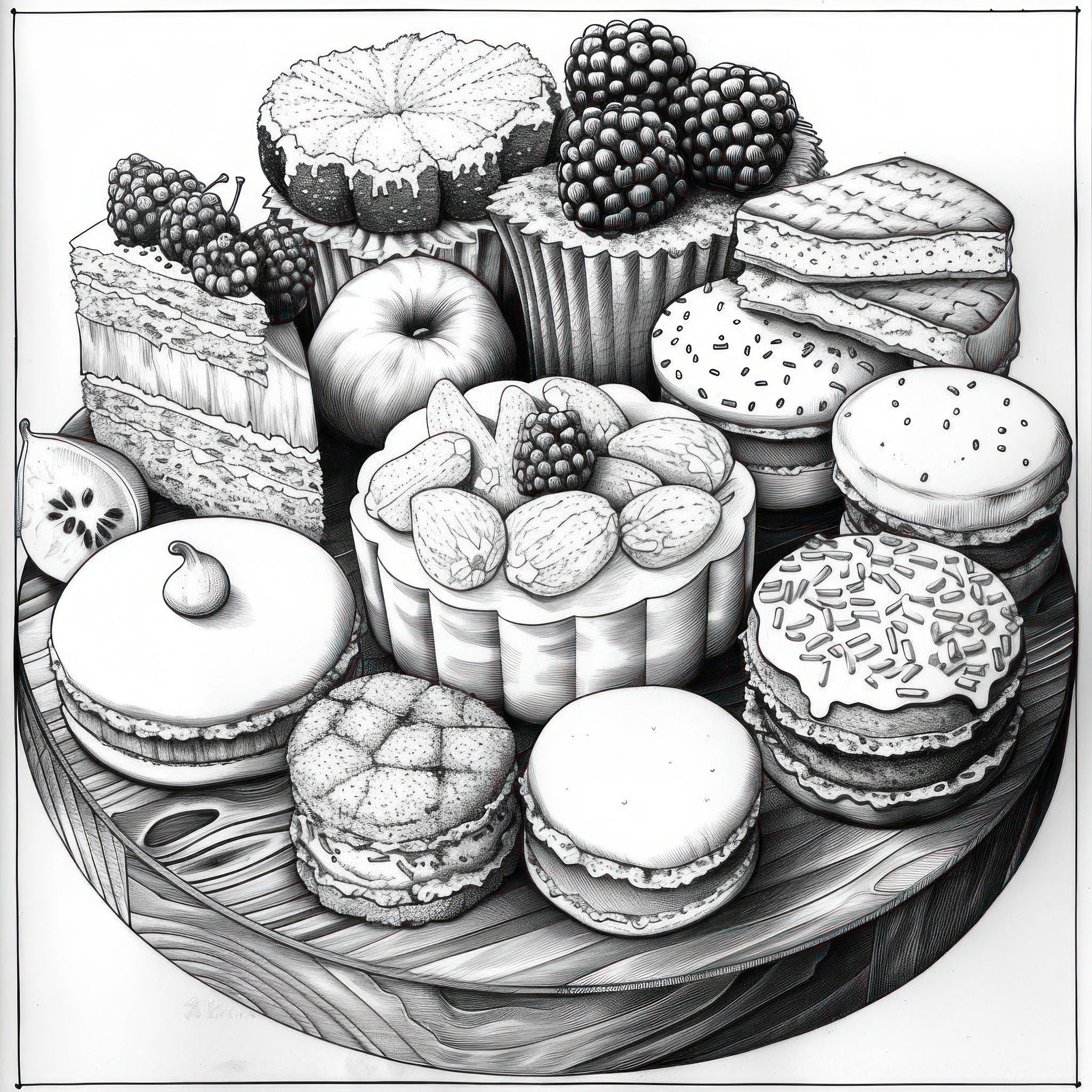 100 Sweet Treats Bakery Pages Coloring Book Digital PDF for Kids and ...